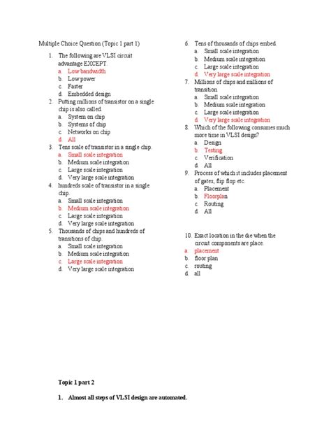 Vlsi Multiple Choice Questions Cover Chip Integration Scales And Design Steps Pdf Integrated