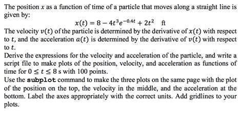 Solved The Position X As A Function Of Time Of A Particle