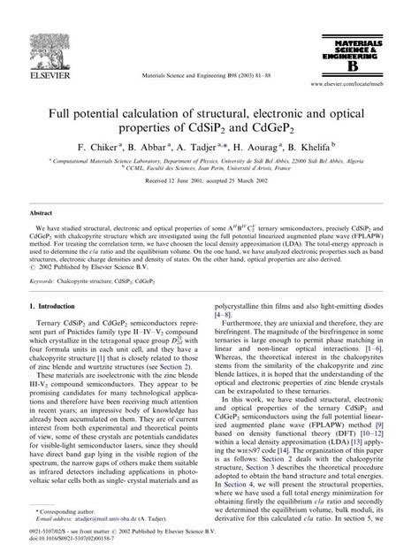 Pdf Full Potential Calculation Of Structural Electronic And Optical
