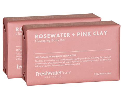 2 X Freshwater Farm Cleansing Body Bar Rosewater And Pink Clay 200g