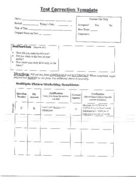 Test Correction Template By Janelle Collins TPT