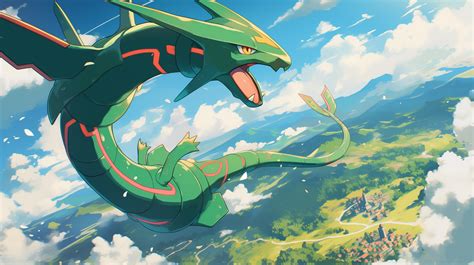Hd Anime Wallpaper Rayquaza Soaring Across The Sky Flying Pokémon