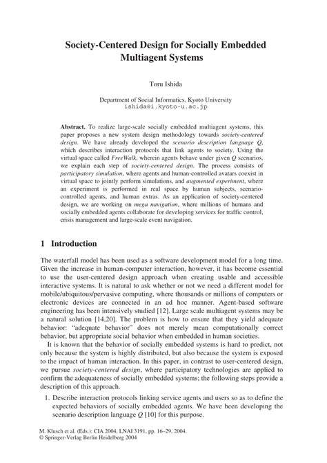 Pdf Society Centered Design For Socially Embedded Multiagent Systems