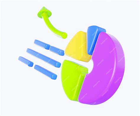 화살표와 선으로 된 3d 렌더링 도 파이 차트 금융 데이터 분석 비즈니스 프레젠테이션 하 배경에 고립 된 성장 그래프와 함께
