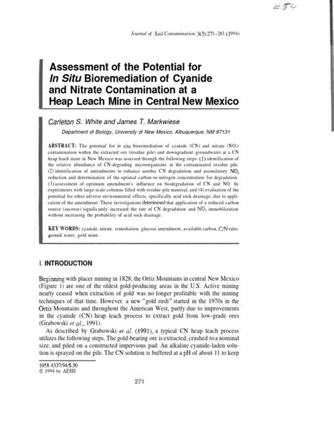 Assessment Of The Potential For In Situ Bioremediation Of Cyanide And Nitrate Contamination At A
