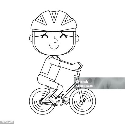 헬멧을 쓰고 야외에서 자전거를 타는 어린이 어린이를 위한 색칠 공부 책 윤곽선 스타일의 벡터 그림입니다 건강한 생활방식에 대한 스톡 벡터 아트 및 기타 이미지 Istock