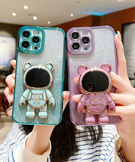 우주인 핸드폰 거치대 아이폰15 갤럭시 S24 S23 S22 S21 S20 울트라 플러스 아이폰14 아이폰13 아이폰12 프로 맥스 Pro 캐릭터 글리터 투명 실리콘 범퍼