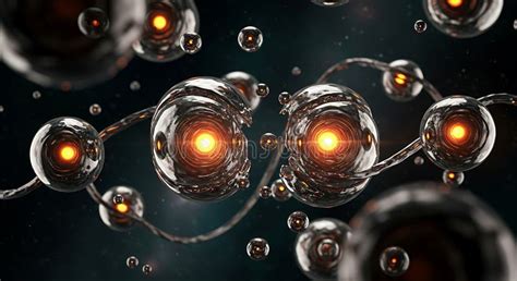 Exploring Detailed Abstract Design Of Vibrant Molecular Structures In Dark Background Stock