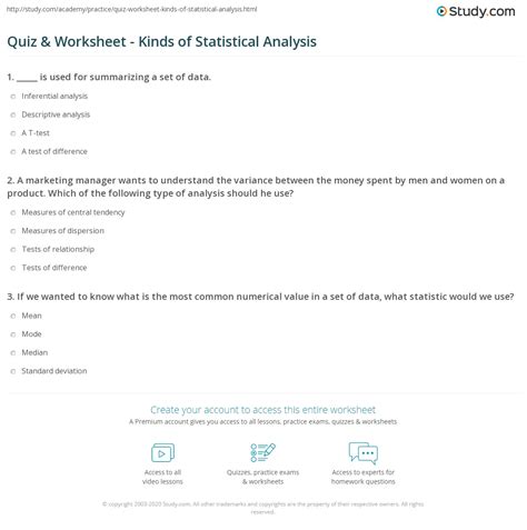Quiz And Worksheet Kinds Of Statistical Analysis