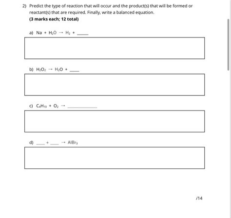 Solved Predict The Type Of Reaction That Will Occur And Chegg Com