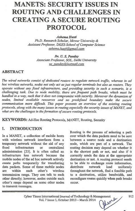 Pdf Manets Security Issues In Routing And Challenges In Creating A Secure Routing Protocol