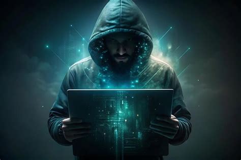 Dark And Mysterious Hacker Portrait Photography Premium Ai Generated Image