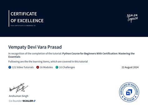 I Have Completed Python Course For Beginners With Certification Mastering Devi Vara Prasad V