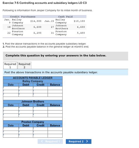Solved Exercise 7 5 Controlling Accounts And Subsidiary