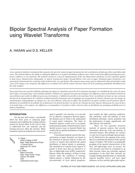 Pdf Bipolar Spectral Analysis Of Paper Formation Using Wavelet Transforms