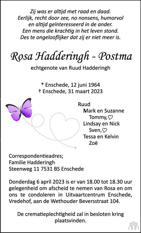 Rosa Hadderingh Postma 31 03 2023 Overlijdensbericht En Condoleances Mensenlinq Nl