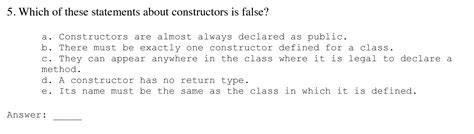 Solved 5 Which Of These Statements About Constructors Is