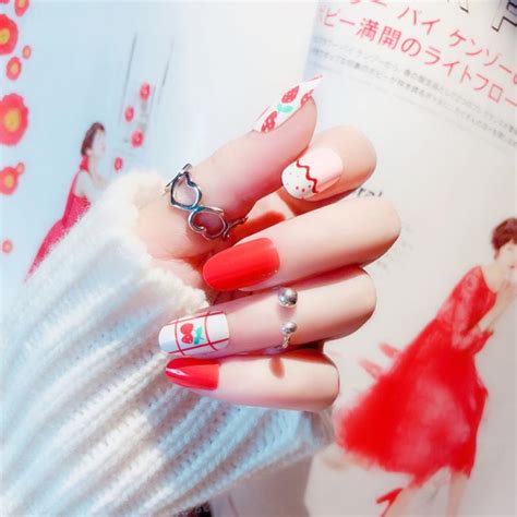 24pcs False Nails Net Cute Red Strawberry Finished Grandado