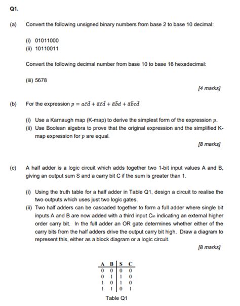Solved Q1 A Convert The Following Unsigned Binary Numbers