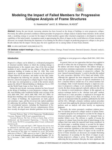 Paper 2006 Modeling Impact Of Failed Member Pdf Force Momentum