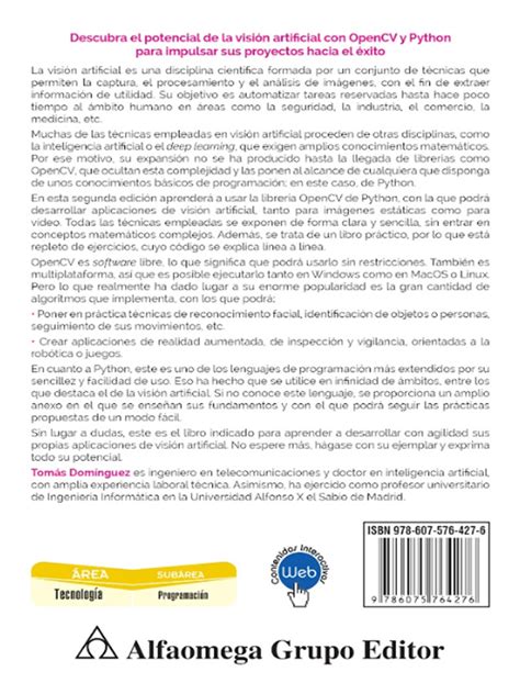 Opencv Aplicaciones Prácticas De Visión Artificial Con Python 2ed Alfaomega México