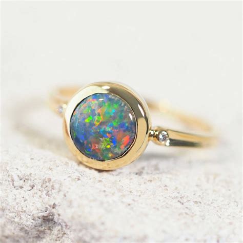 Amari Black Opal Ring 18ct Yellow Gold Black Star Opal