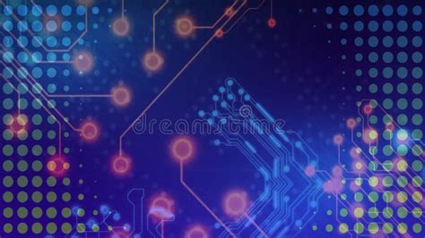 Circuit Board And Glowing Nodes Animation Over Blue Background With
