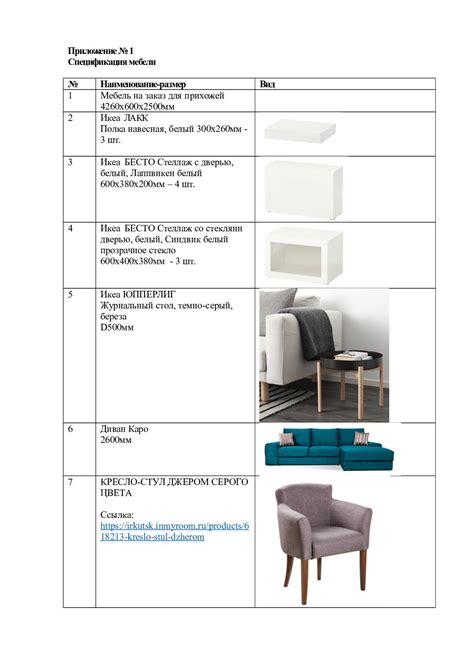 Спецификация к договору изготовления мебели образец много фото