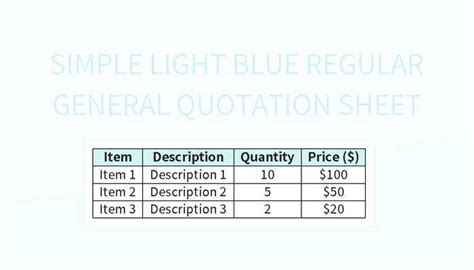 Simple Light Blue Regular General Quotation Sheet Excel Template Free Download Pikbest
