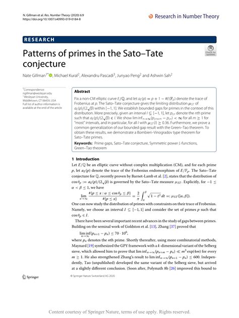 Patterns Of Primes In The Sato Tate Conjecture Request Pdf
