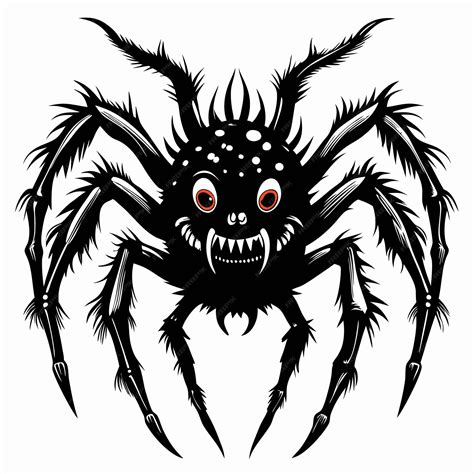Premium Vector Black And White Illustration Of A Scary Spider With Red Eyes And Sharp Fangs