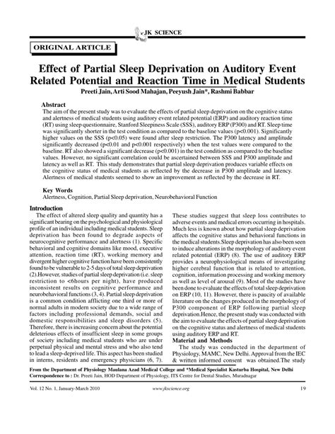 Pdf Effect Of Partial Sleep Deprivation On Auditory Event Related Potential And Reaction Time
