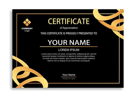 블랙 앤 골드 링 럭셔리 인증서 템플릿 프리미엄 벡터