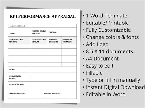 KPI Performance Appraisal Employee Performance Periodic Objectives Annual Review Yearly