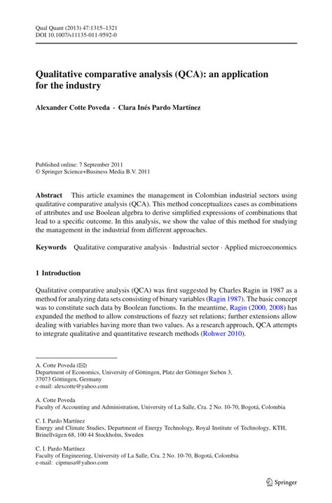 pdf qualitative comparative analysis qca an application for the industry