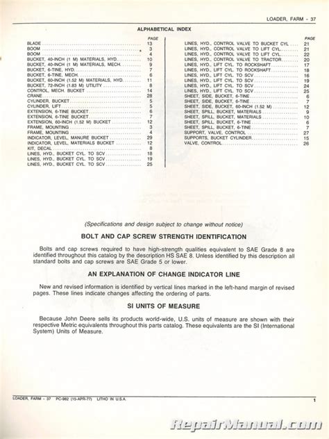 Used John Deere 37 Farm Loader Parts Manual