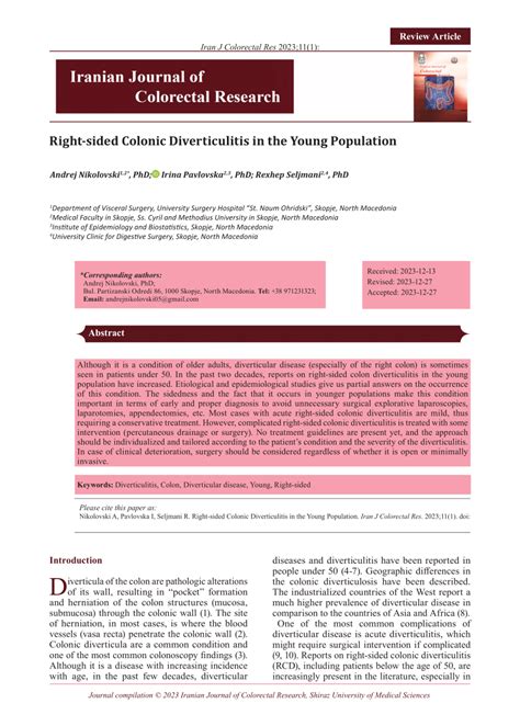 Pdf Right Sided Colonic Diverticulitis In The Young Population