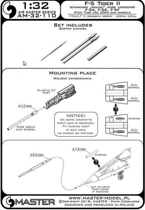 Masam32110 1 32 Master Model F 5a F 5e F 5f Tiger Ii Pitot Tube And 20mm Gun Barrels Set Sprue