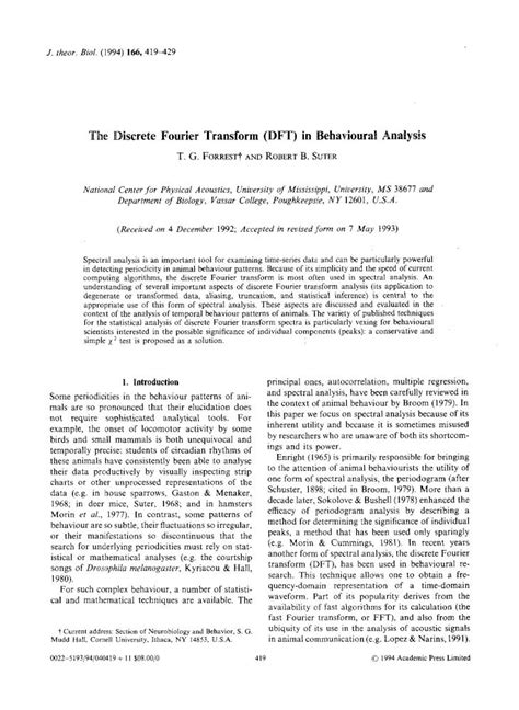 pdf the discrete fourier transform dft in behavioural analysis