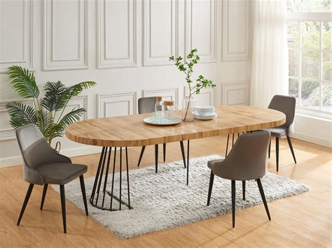 Table à Manger Extensible 2 à 12 Couverts En Mdf Et Acier Naturel Et