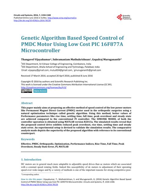 Pdf Genetic Algorithm Based Speed Control Of Pmdc Motor Using Low Cost Pic 16f877a Microcontroller