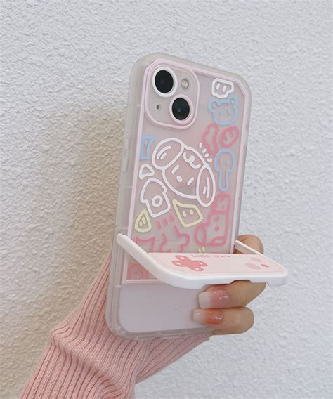 강아지 아이폰 거치대 풀커버 투명 실리콘 젤리 핑크 귀여운 하이틴 친구 선물 우정 커플 생일 핸드폰 휴대폰 애플 폰 케이스 아이폰케이스 X Xr 11 12 프로 13 프로맥스