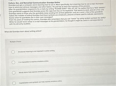 Solved Culture Sex And Nonverbal Communication Grandpa