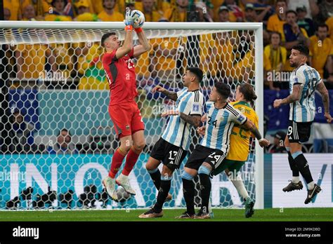 Argentinas Goalkeeper Emiliano Martinez Catches A Ball During The