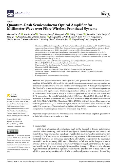 Pdf Quantum Dash Semiconductor Optical Amplifier For Millimeter Wave