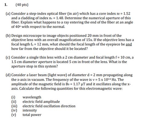 Solved A Consider A Step Index Optical Fiber In Air Chegg