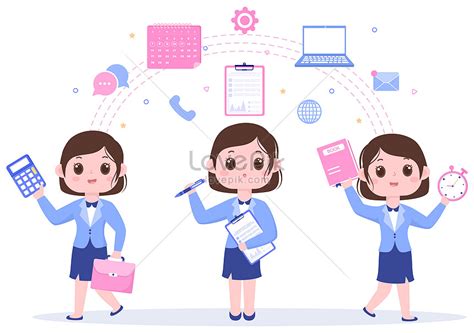멀티 태스킹 사업 여자 벡터 일러스트 무료 다운로드 Lovepik