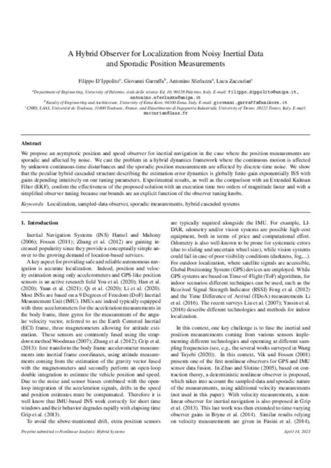 Pdf A Hybrid Observer For Localization From Noisy Inertial Data And