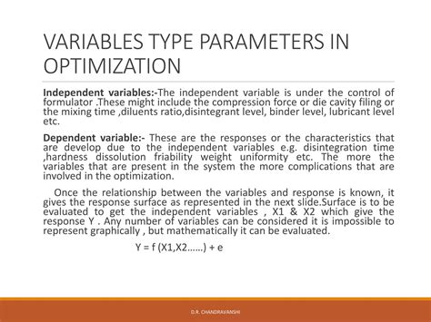 Optimization Techniques In Formulation Development Response Surface Methodology Ppt