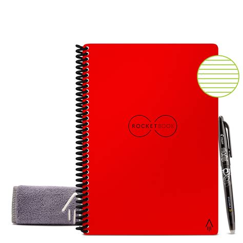 Rocketbook Core Smart Reusable And Sustainable Smart Spiral Notebook Red Executive Size Eco